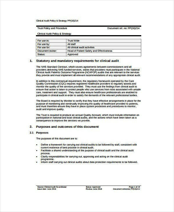 12 Clinical Audit Report Templates PDF DOC