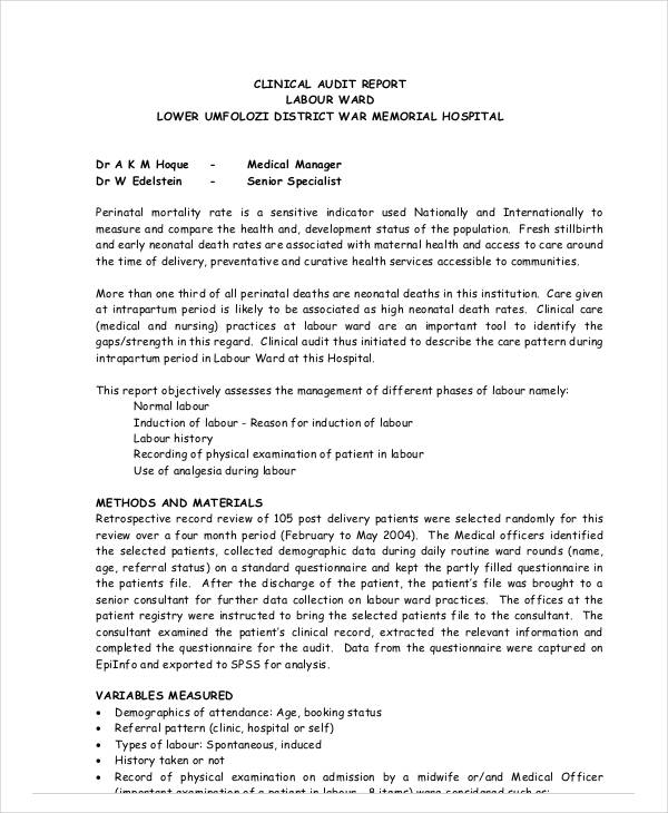 12 Clinical Audit Report Templates PDF DOC 12 Clinical Audit Report Templates PDF DOC