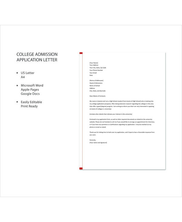 College Application Letter Templates - 13+ Free Word, PDF Format Download