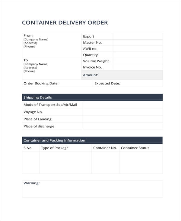 25+ Delivery Order Templates - Word, Google Docs