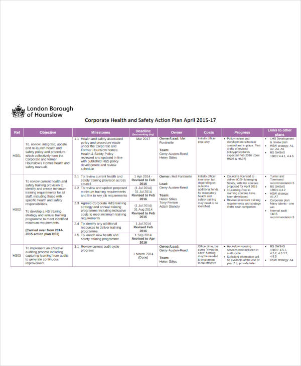 15 + Health and Safety Action Plan Templates - PDF, Google Docs, MS ...