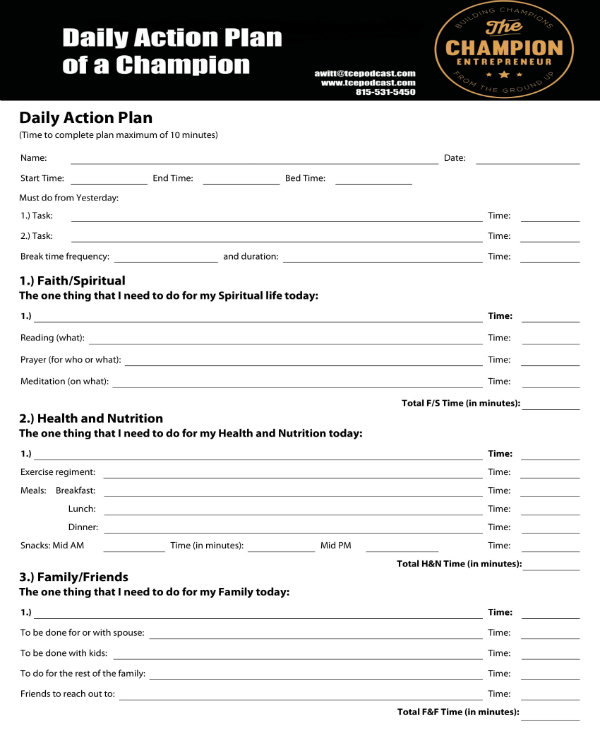11+ Daily Action Plan Templates - PDF