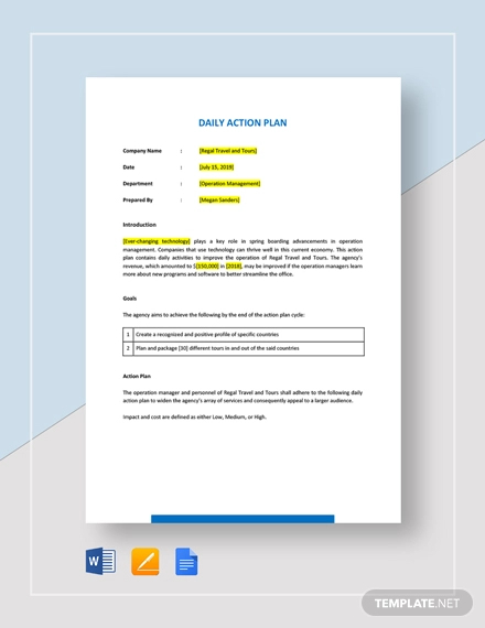 11 Daily Action Plan Templates PDF