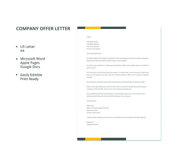 Company Offer Letter Template - 10+ Free Word, PDF Format Download!