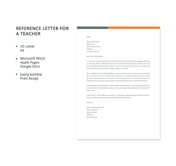 8+ Reference letter for teacher Templates - Free Sample, Example, Format