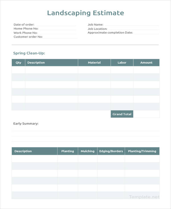 12 Landscaping Estimate Templates Doc Pdf Excel