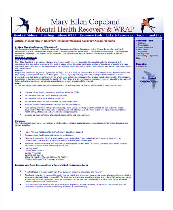 11+ Wellness Recovery Action Plan Templates - PDF, Word
