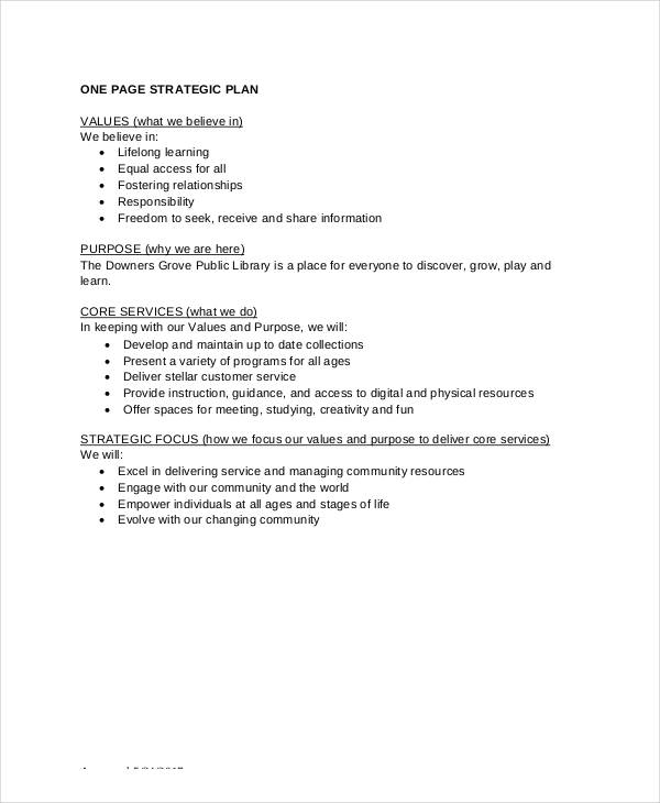 12+ One Page Strategic Plan Templates - PDF, Word