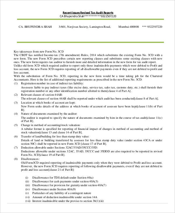8+ Tax Audit Report Templates - PDF