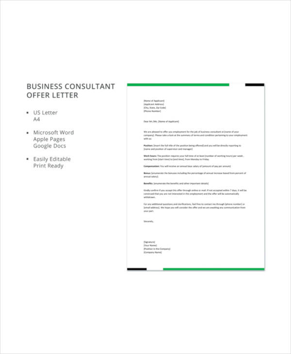10+ Consultant Offer Letter Templates - PDF, DOC