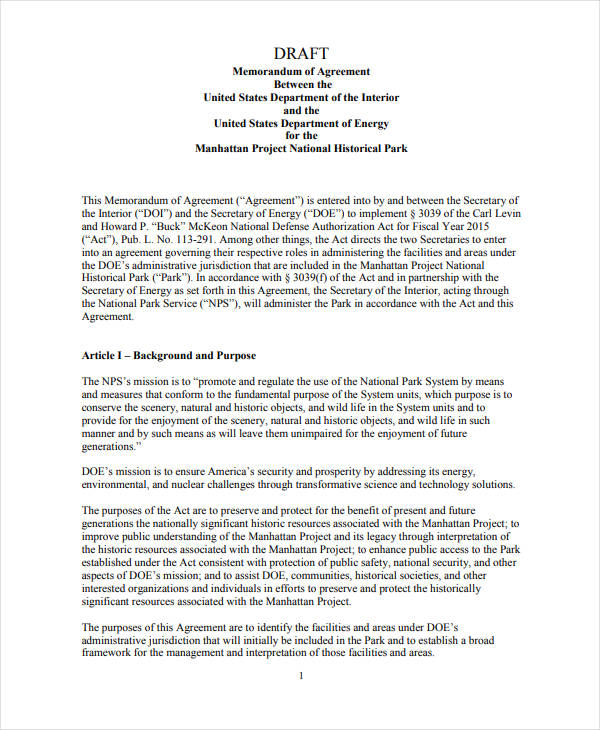11+ Formal Memorandum of Agreement Templates - PDF