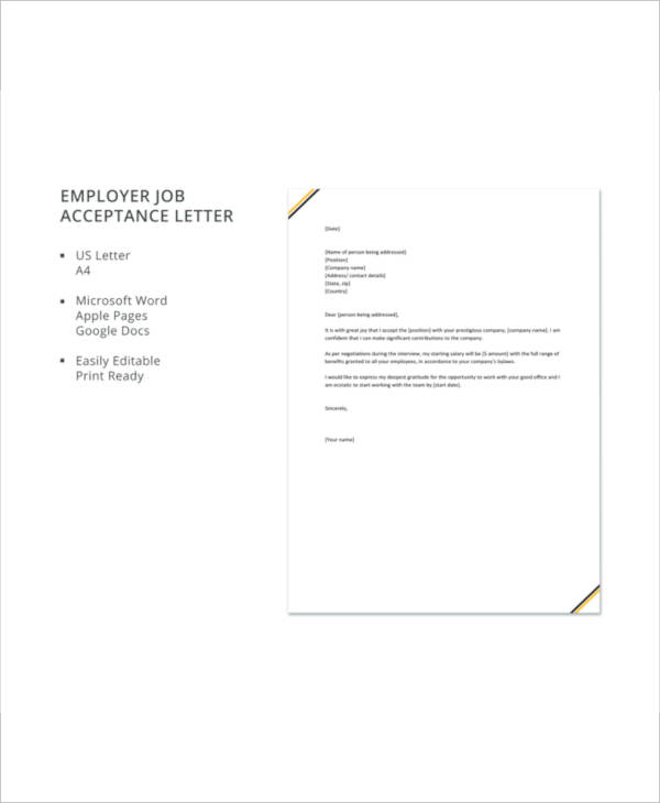 Job Acceptance Letter - 9+ Free Word, PDF Documents Download