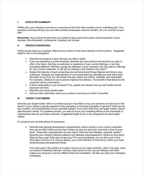 7 Executive Summary Marketing Plan Templates PDF Word