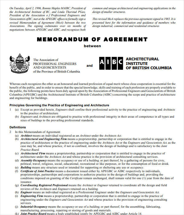 11+ Formal Memorandum of Agreement Templates - PDF
