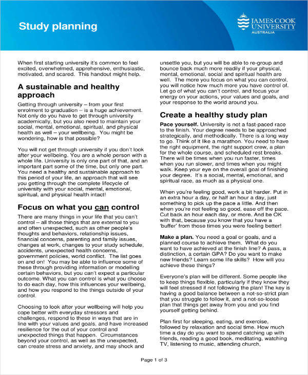 7+ Study Plan Templates for Students - PDF, Word