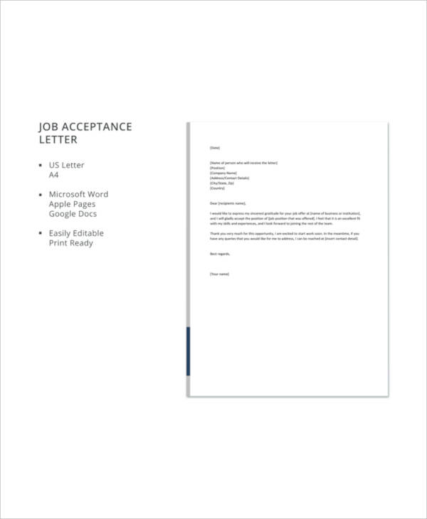 Job Acceptance Letter - 9+ Free Word, PDF Documents Download