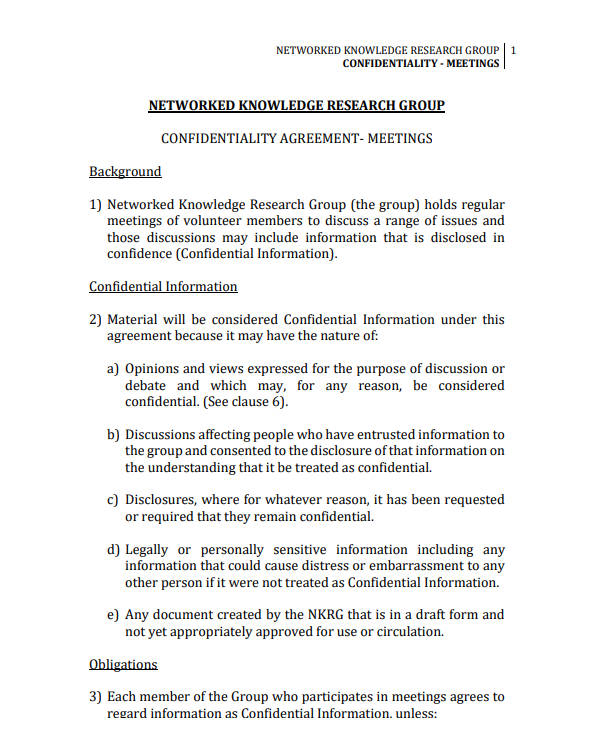 12+ Meeting Confidentiality Agreement Templates - PDF, Word