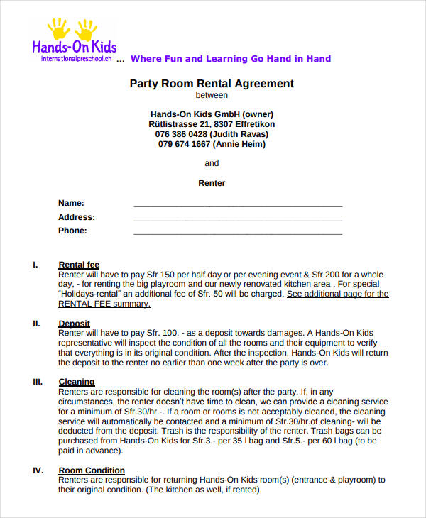 Party Rental Agreement Template Party Rental Agreement Template