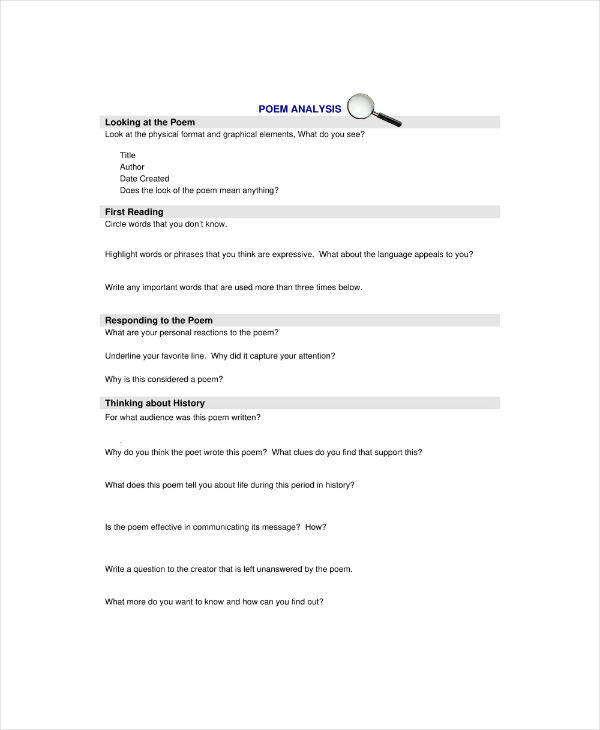 9 Poetry Analysis Templates PDF 9 Poetry Analysis Templates PDF