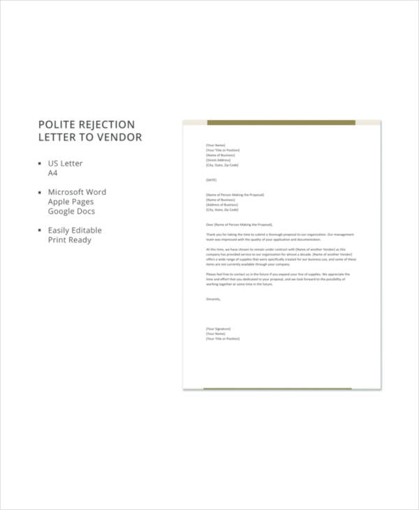 14+ Polite Rejection Letter - Free Sample, Example format Download