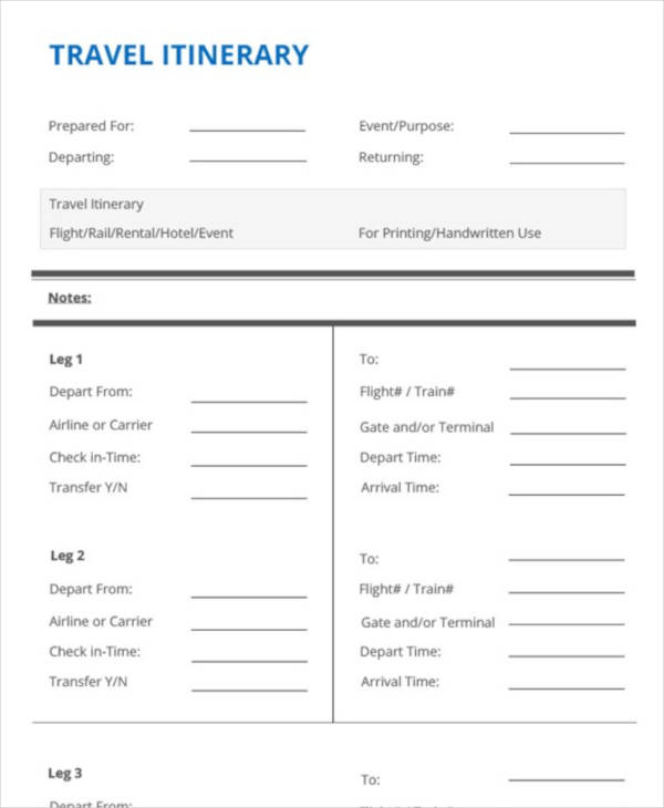 24 Itinerary Format Templates