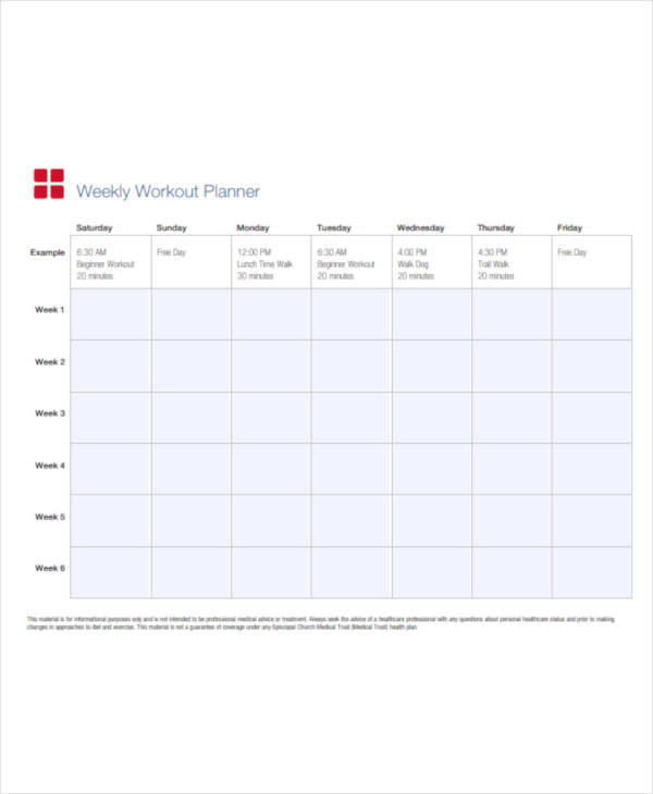 18 Workout Planner Templates PDF DOC