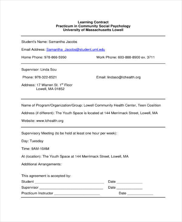 9+ Student Learning Contract Templates - PDF, Word, Google Docs,