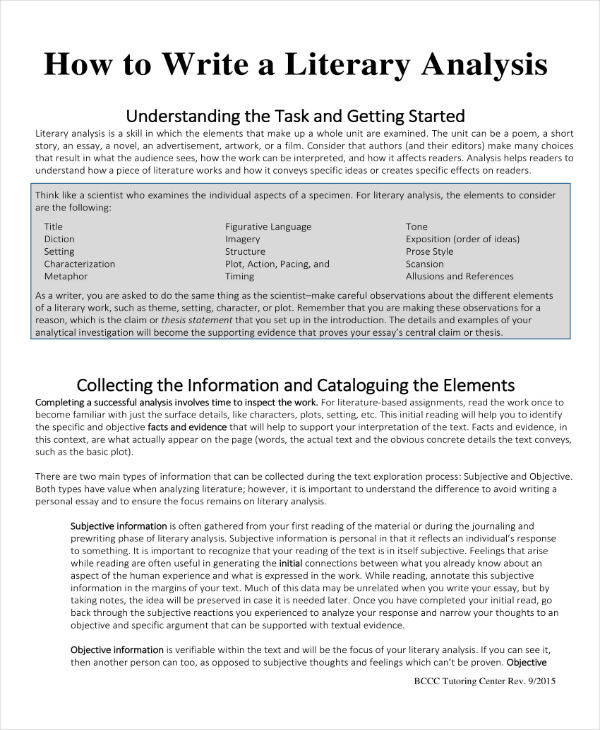 7 Literary Analysis Templates PDF Word