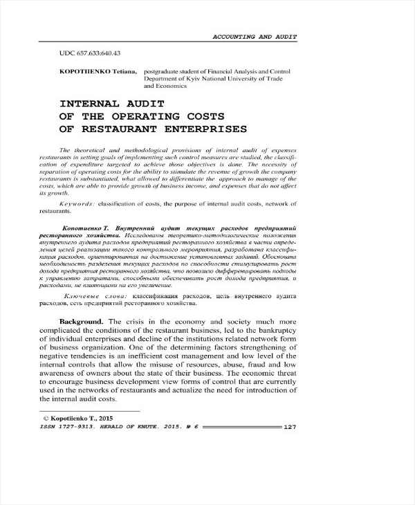 9+ Restaurant Internal Audit Report Templates - PDF, Word