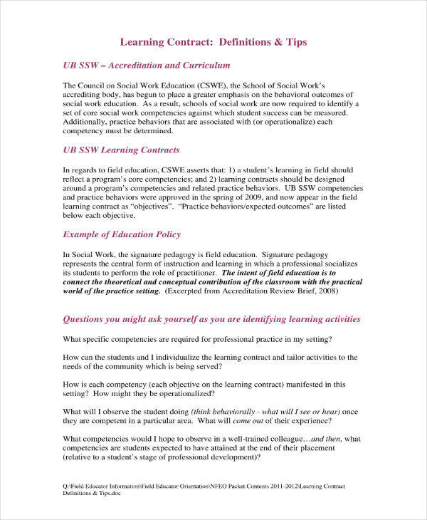 9+ Student Learning Contract Templates - PDF, Word, Google Docs,