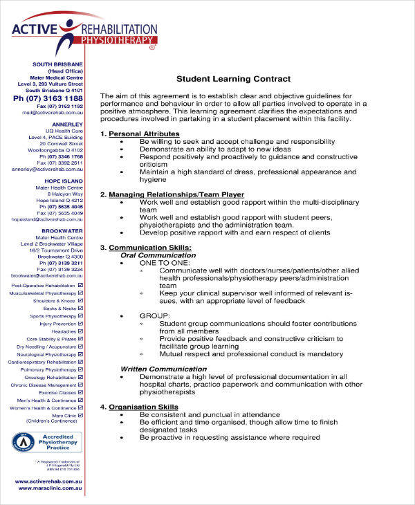 9+ Student Learning Contract Templates - PDF, Word, Google Docs,