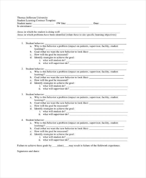 9+ Student Learning Contract Templates - PDF, Word, Google Docs,