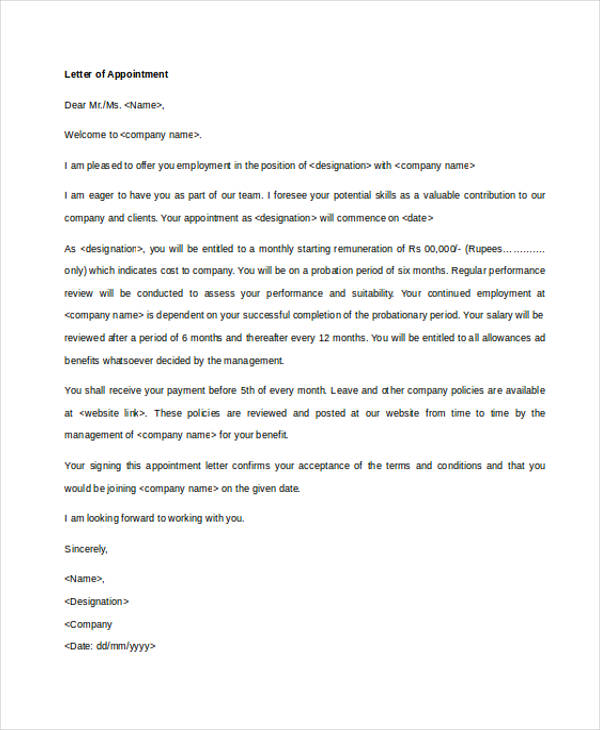 Free 33+ Joining Letter Templates, Format, PDF, DOC