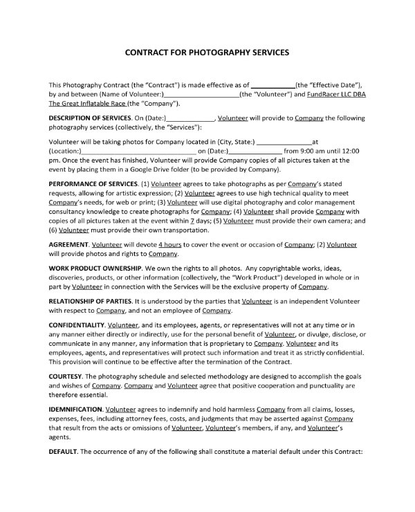 4 Product Photography Contract Templates PDF Word