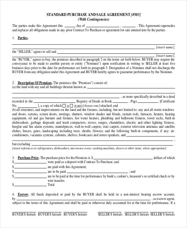 5 Purchase Agreement Contract Templates PDF Google Docs Word