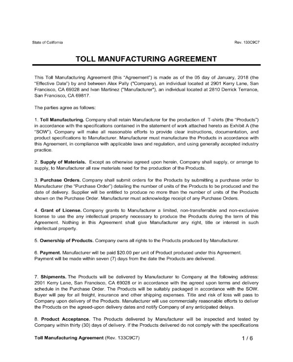 7+ Manufacturing Agreement Contracts - PDF, Google Docs, Apple Pages