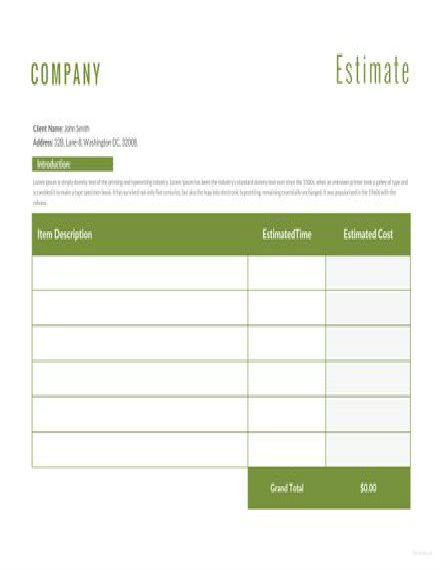 10 Estimate Sheet Templates