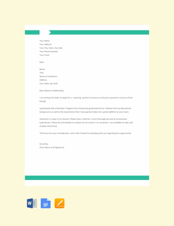 Application Letter For Teacher Job For Fresher FREE Application