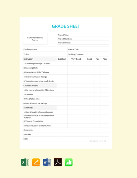 14+ Grade Sheet Templates