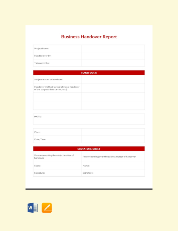 Free 35+ Handover Report Templates in MS Word, PDF, Google Docs, Pages