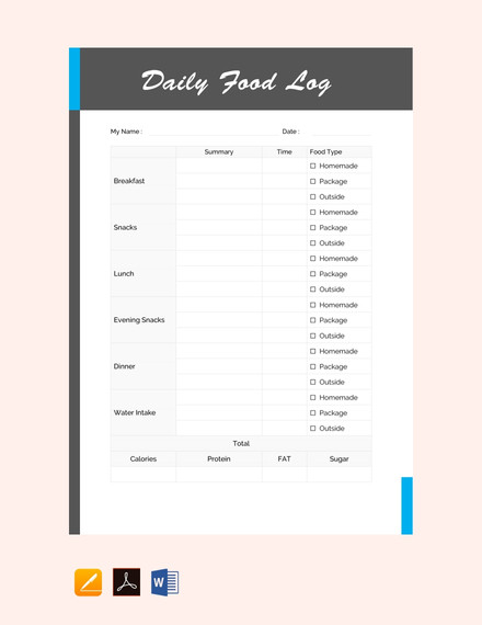 33 Food Log Templates DOC PDF Excel