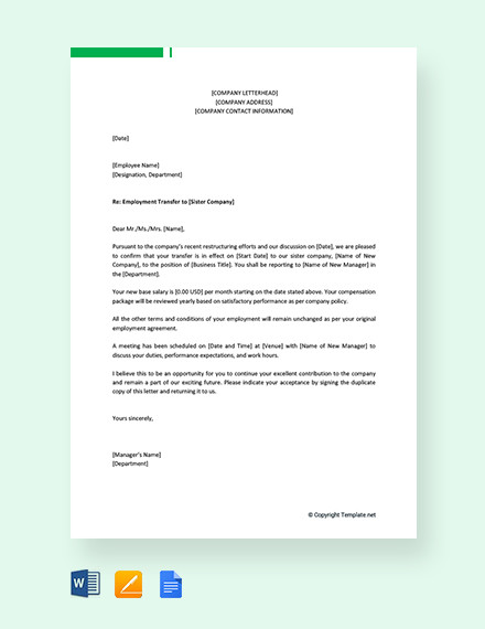 13+ Employee Transfer Letter Templates - DOC, PDF