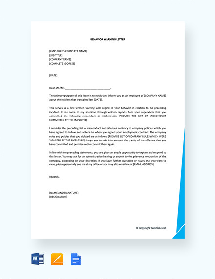 12 Writing Behavior Warning Letters DOC PDF Free Premium Templates