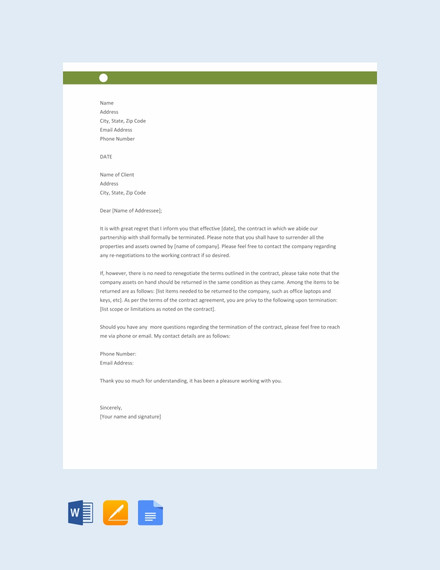 Business Contract Termination Letter Sample Doc Electrical Engineering 