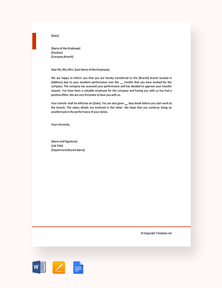 21+ Employee Transfer Letter Templates - PDF, DOC