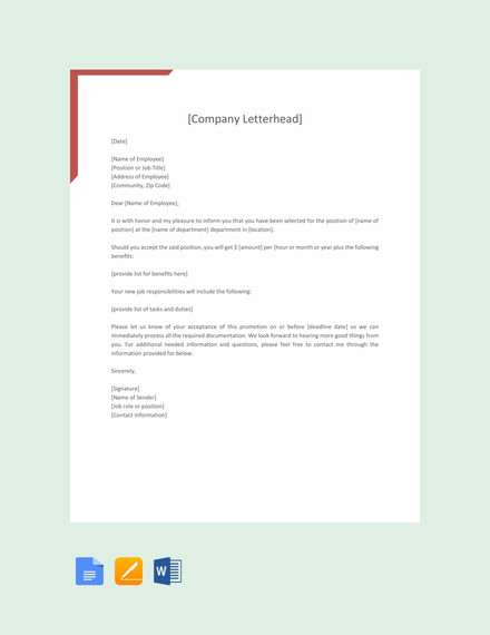 21+ FREE Promotion Letter Templates - PDF, DOC, Apple Pages, Google Docs