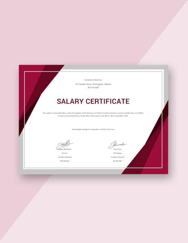 26 Salary Certificate Formats PDF Word