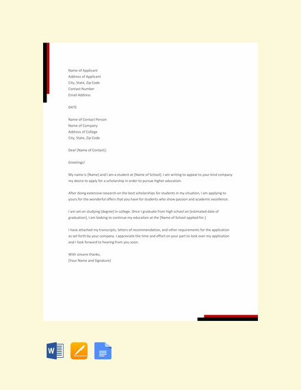17 Scholarship Application Letter Templates PDF DOC