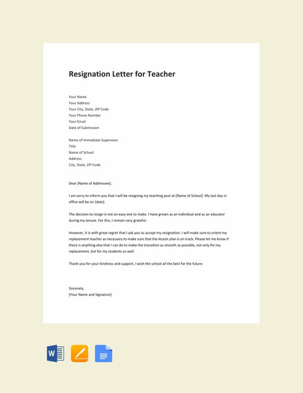 14+ Teacher Resignation Letter Templates - PDF, DOC