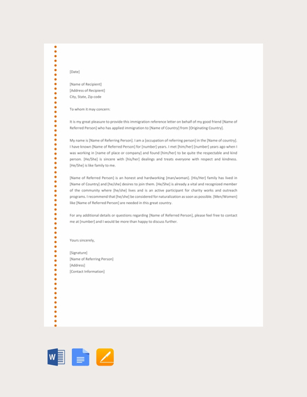 12 Immigration Reference Letter Templates Word PDF Apple Pages 